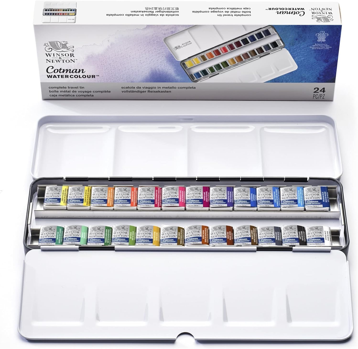 Winsor & Newton 830852 Cotman Watercolour Metal Sketchers Box 24 Half ...