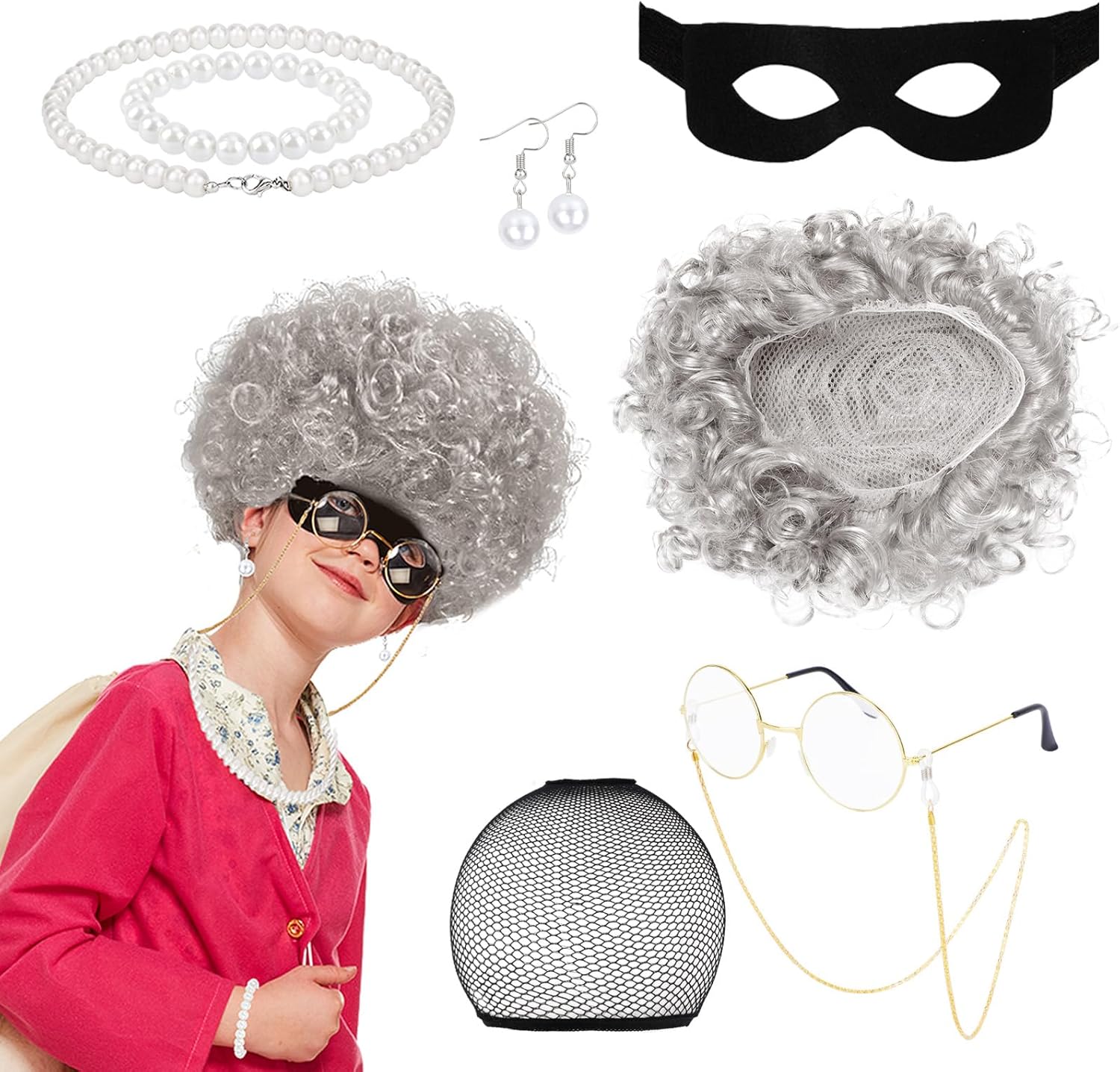 XEPST Gangster Granny Costume - World Book Day Burglar Old Lady Wig ...
