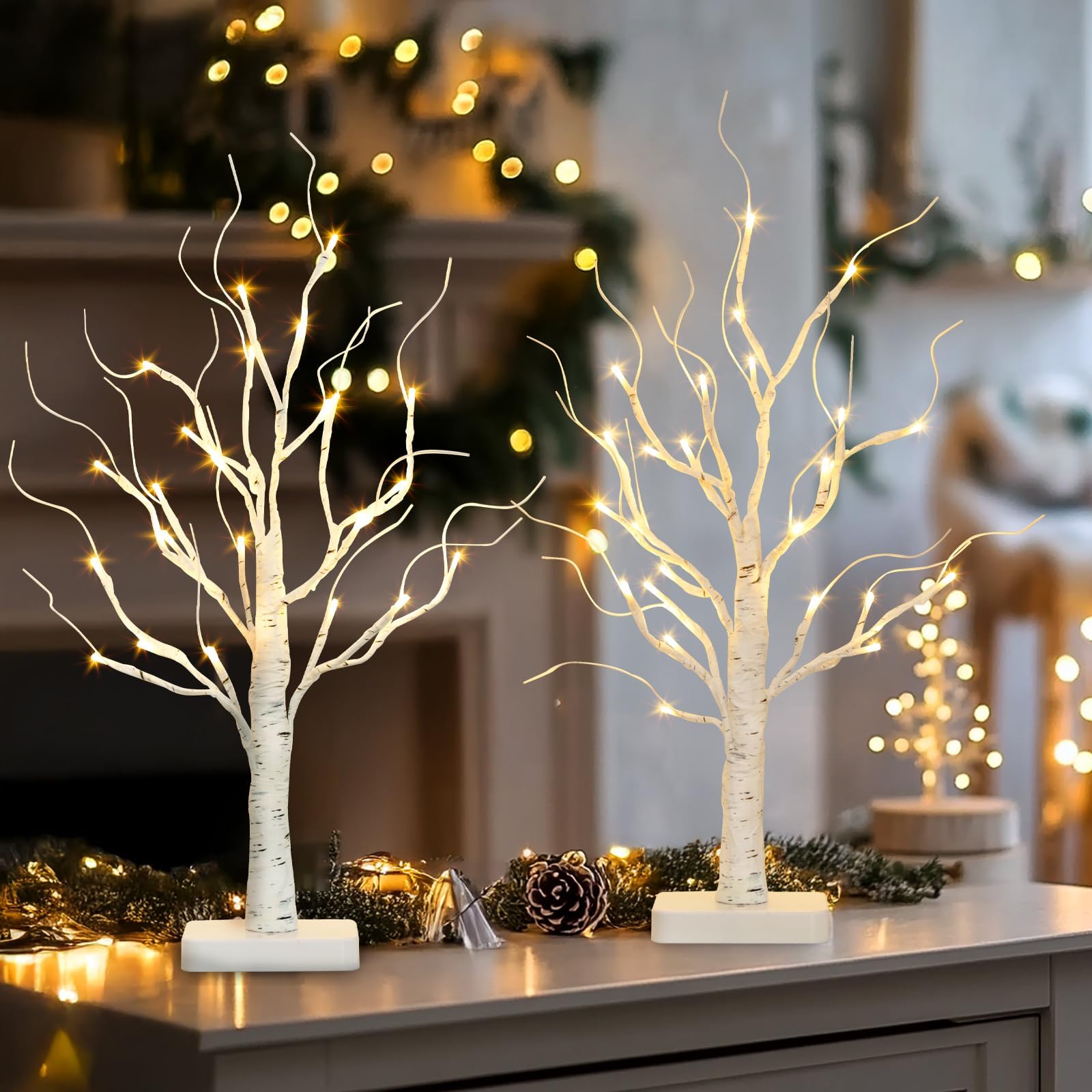 Amazon.com: alblinsy Tabletop Tree 24“ Lighted Birch Tree with 24 Warm ...