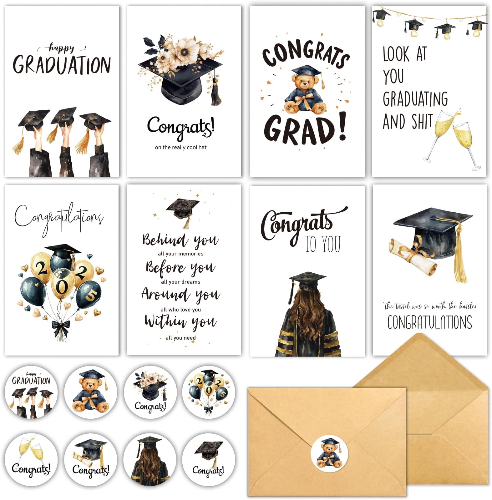 Amazon.com : 24 Pack Gold Foil 2025 Graduation Cards Bulk with ...