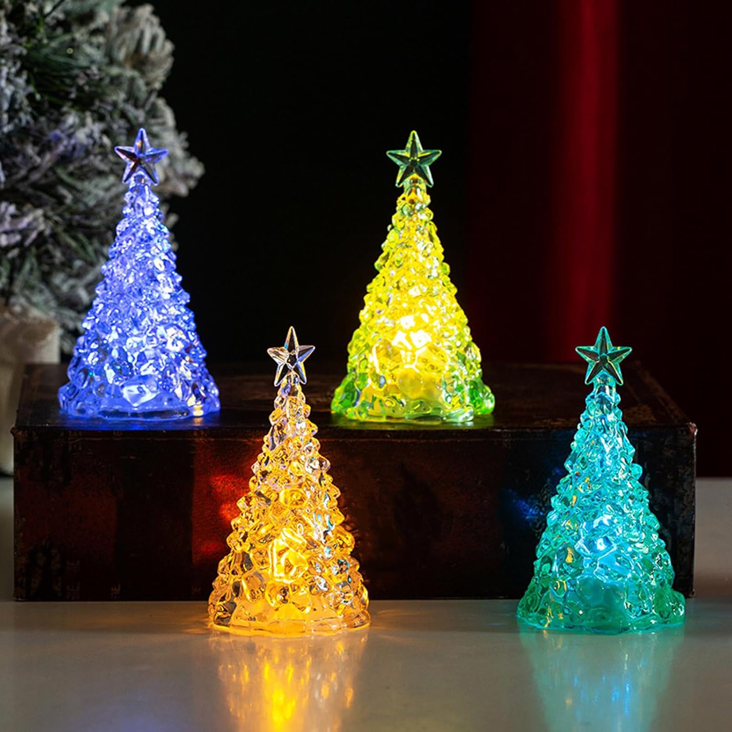 Amazon.com: 4Pcs Crystal Christmas Tree Lights, Acrylic Color Changing ...