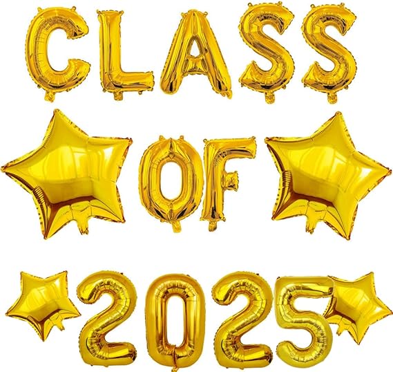 Class of 2025 Balloons with Gold Star, Hanging Foil Balloons Letter for ...