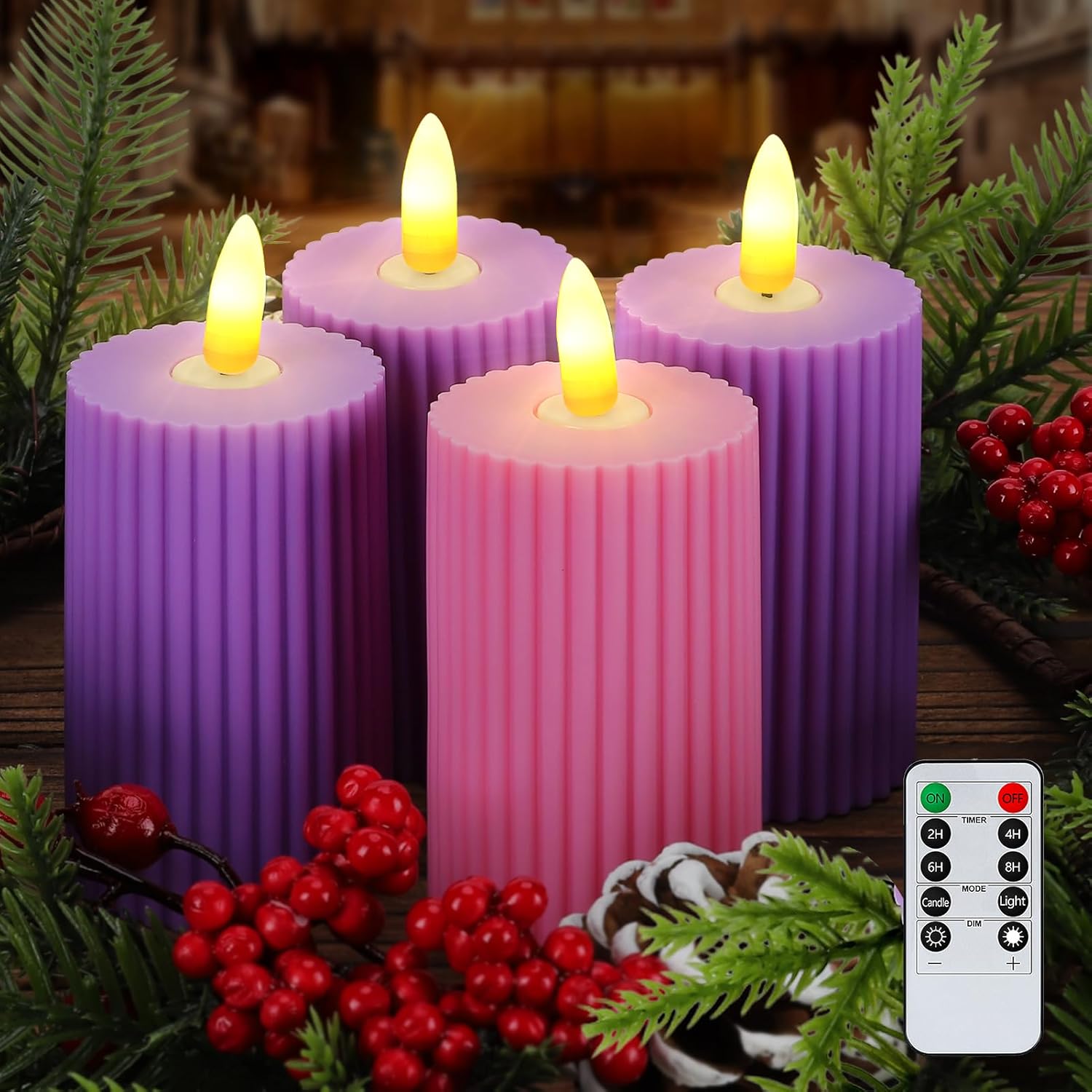 Bigmeta Advent Candles Set of 4 - Advent Pillar Candles, 3 Purple and 1 ...