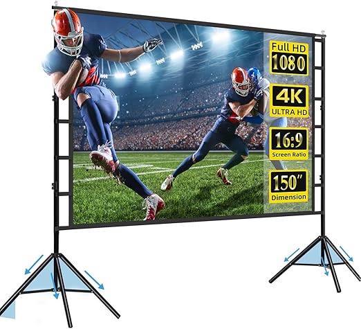 Projector Screen with Stand, 150 inch 16:9 Portable for Home Theater ...