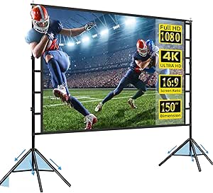 Projector Screen with Stand, 150 inch 16:9 Portable for Home Theater ...
