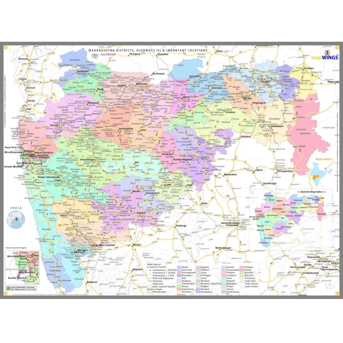 Map of Districts of | state of MAHARASHTRA | on SYNTHETIC PAPER with ...