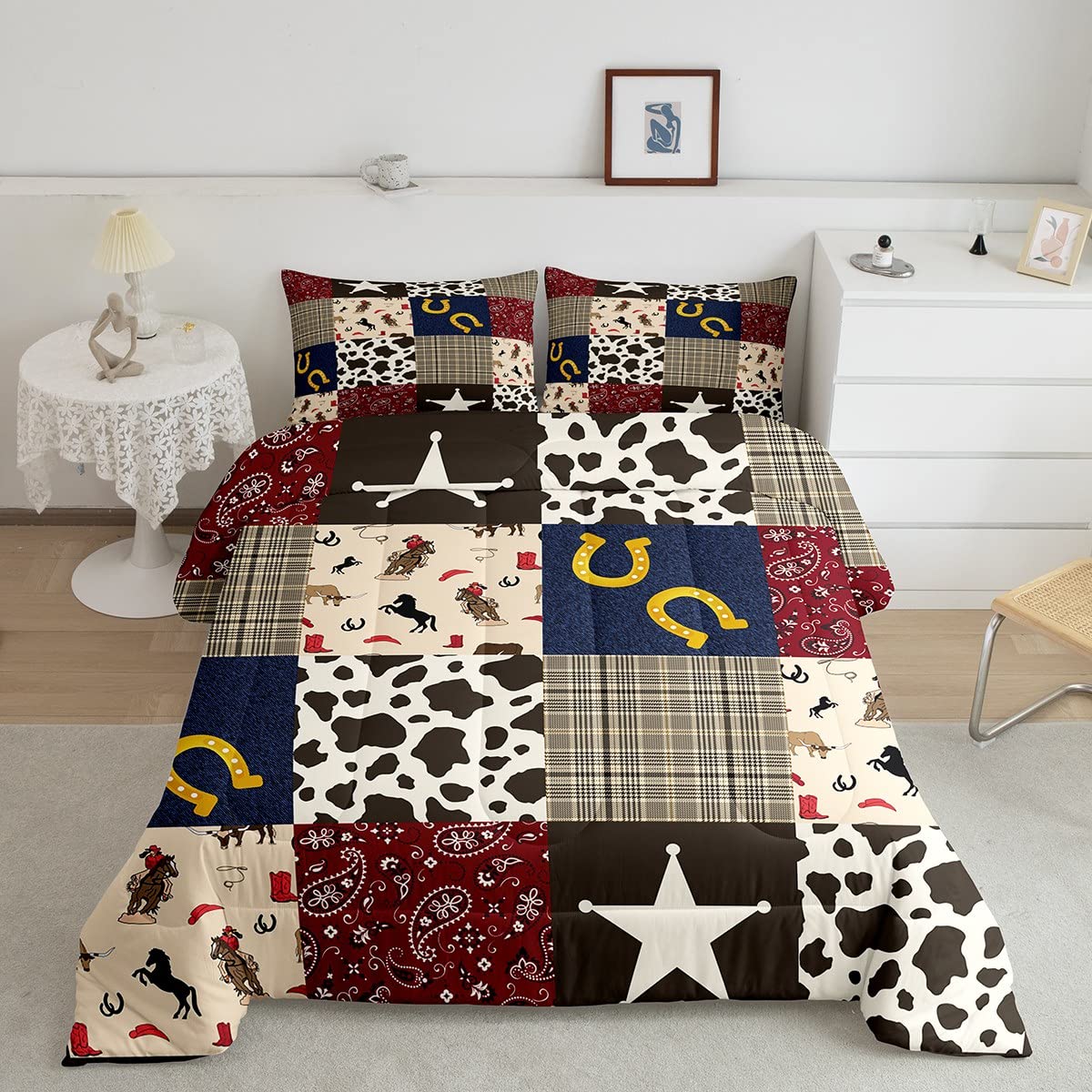 Amazon.com: Western Cowboy Bedding Set Twin Size Brown Cowhide Horse ...