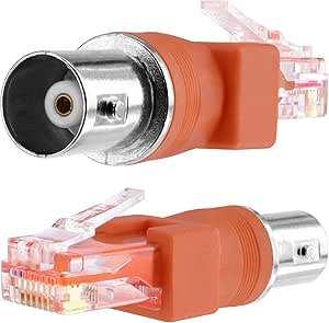 BERANMEY Adaptador convertidor BNC a RJ45, paquete de 2 adaptadores BNC hembra a RJ45 macho ...
