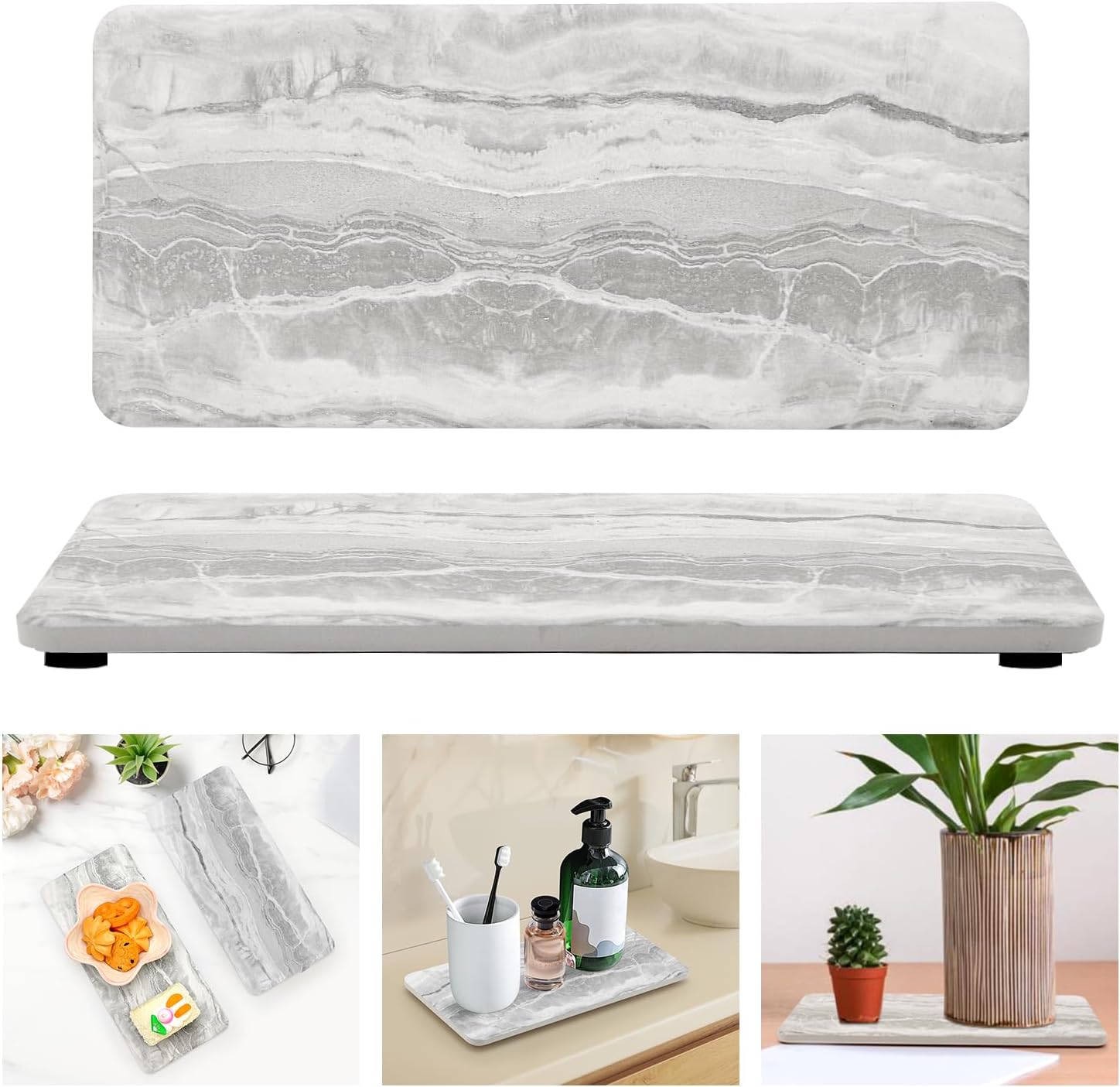 Amazon.com: 2 Pcs Stone Drying Trays for Bathroom Kitchen Sink ...