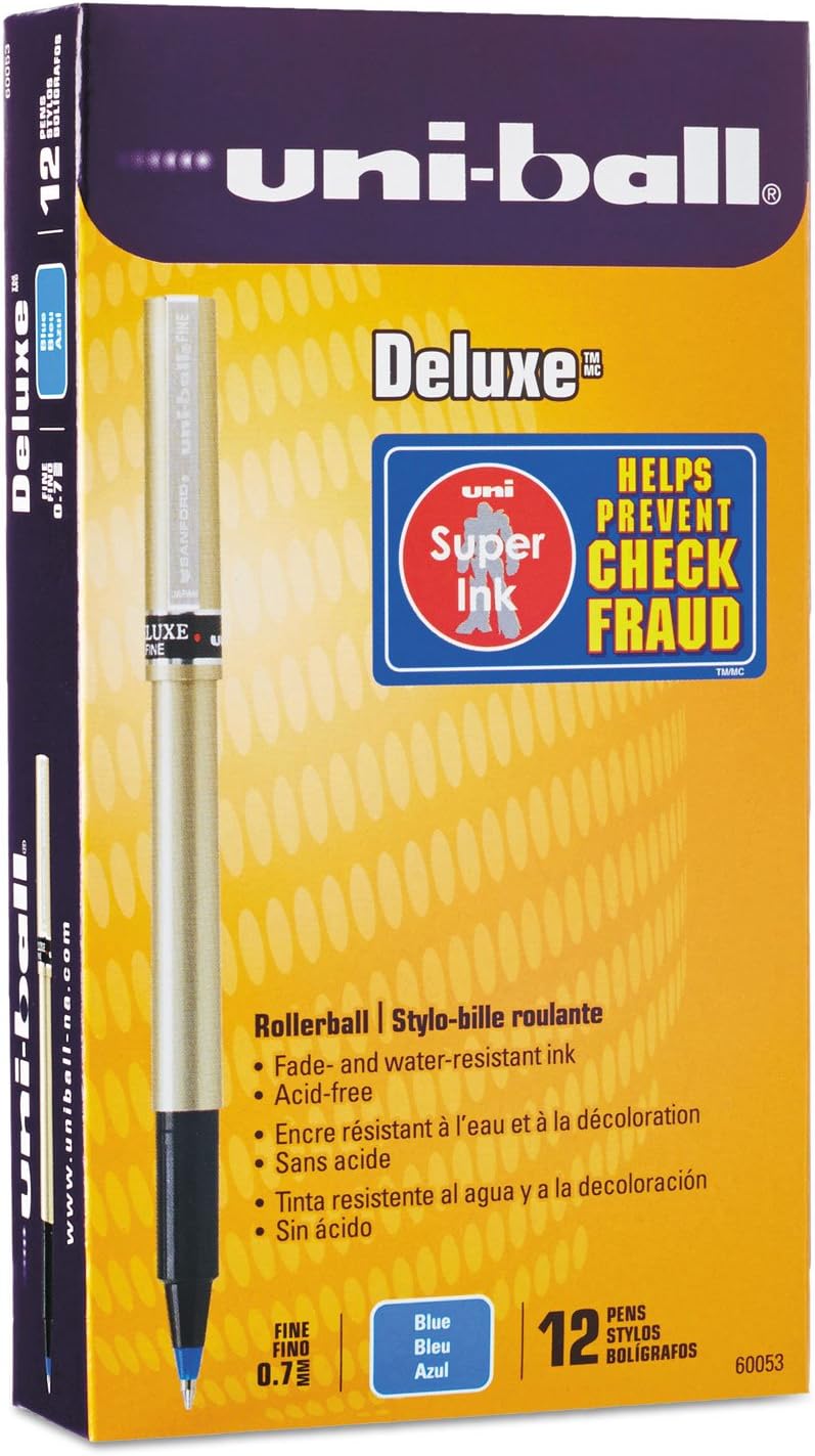 Amazon.com: uni-ball 60053 Deluxe Roller Ball Stick Waterproof Pen Blue ...