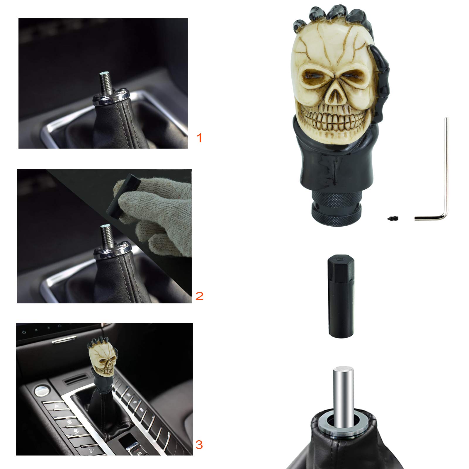 Snapklik.com : Lunsom Skull Shifter Knob Hand Bone Resin Car ...