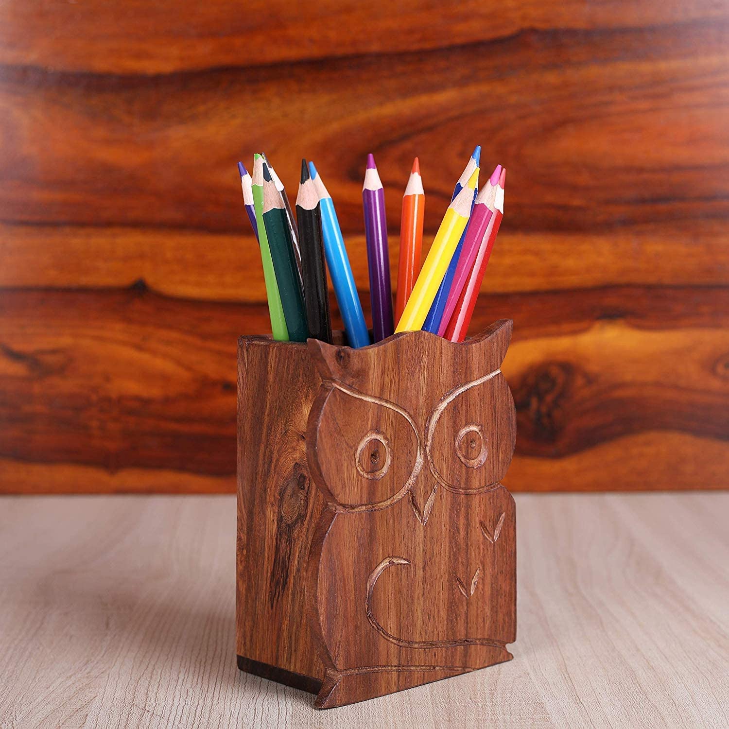 Amazon.com: IBLAY Wooden Decorative Owl Design Wooden Wooden Pen Holder ...