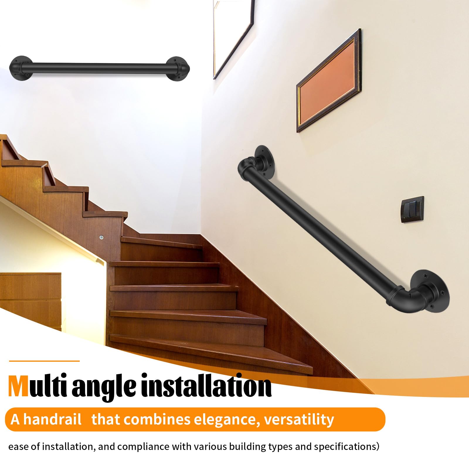 Rebala 2FT/24IN Wall Mount Industrial Staircase Handrails, ?1.3 ...