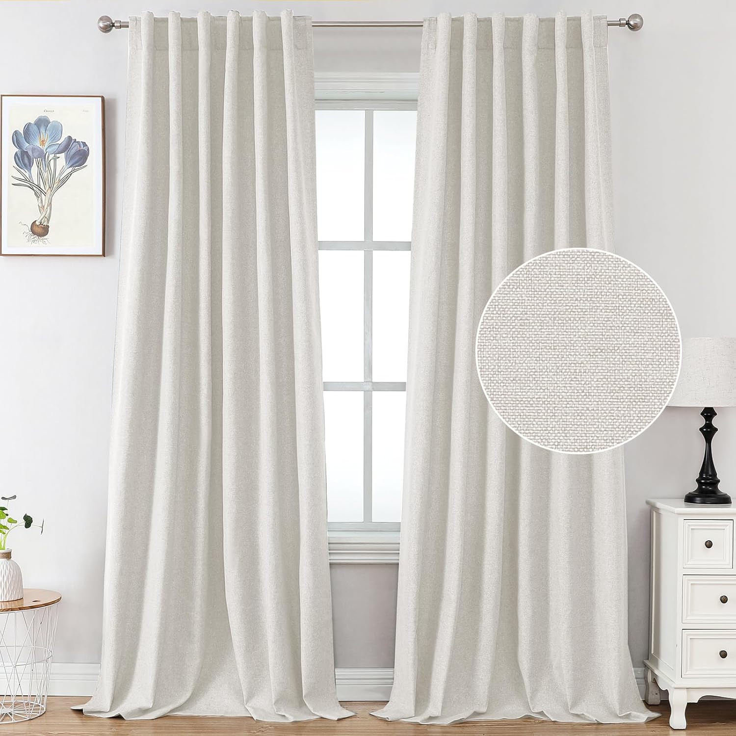 Amazon.com: FantasDecor Ivory White Linen Curtains for Living Room ...