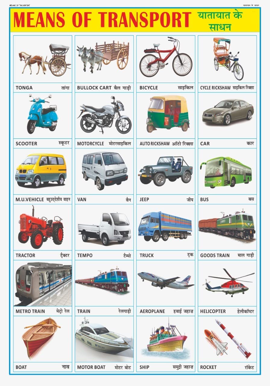 Buy Vehicles Chart For Kids | 70x100 cm (Extra Large Size to attract ...