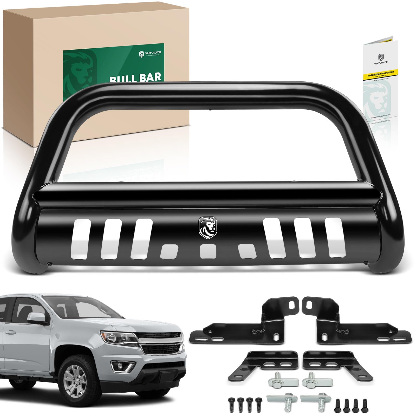 Amazon.com: YHTAUTO 3" Bull Bar Push Bar with Skid Plate Light Mount ...