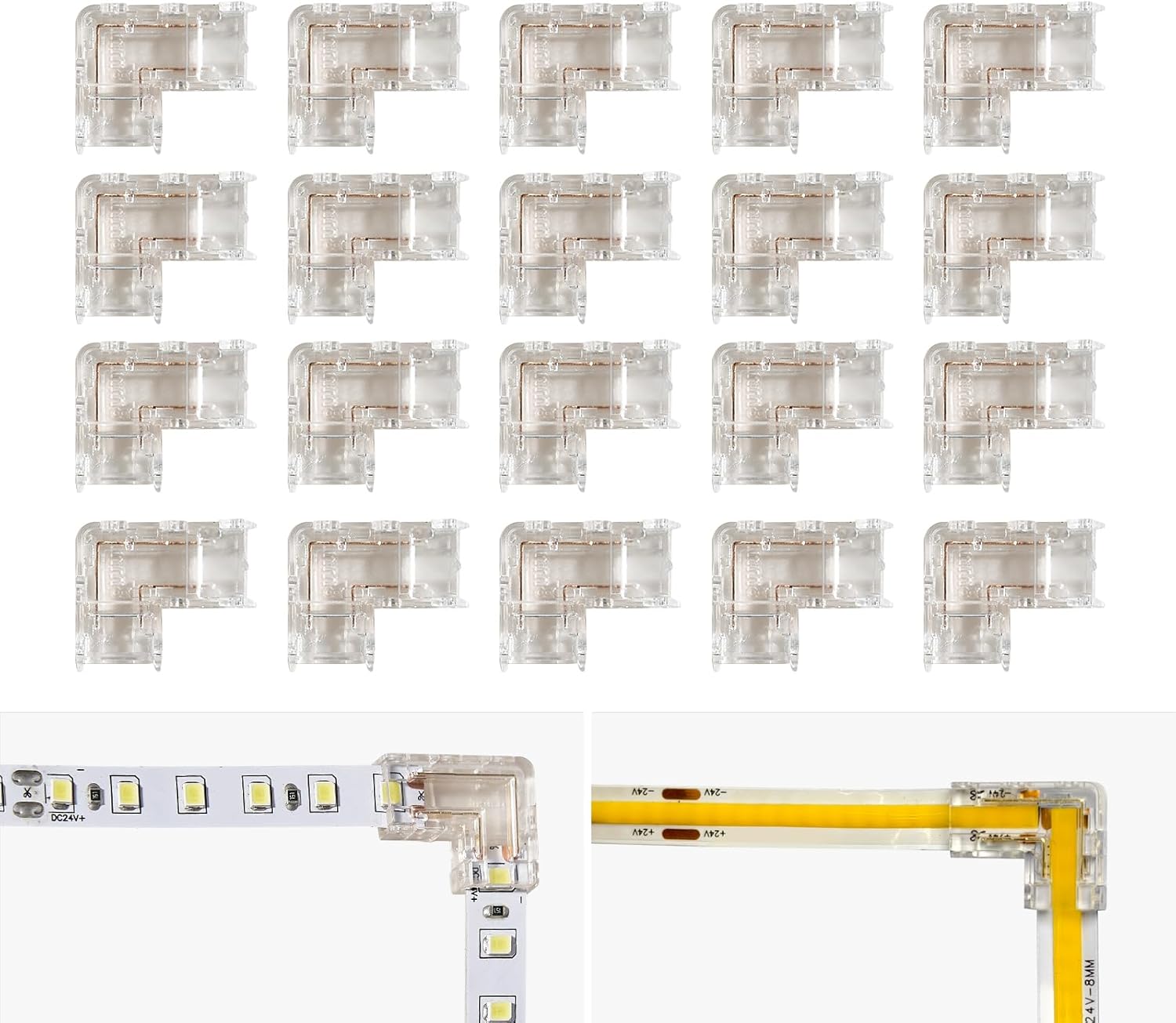 HEYAN 20 Pcs 2PIN L-Shape Solderless Transparent LED Strip Connector No ...