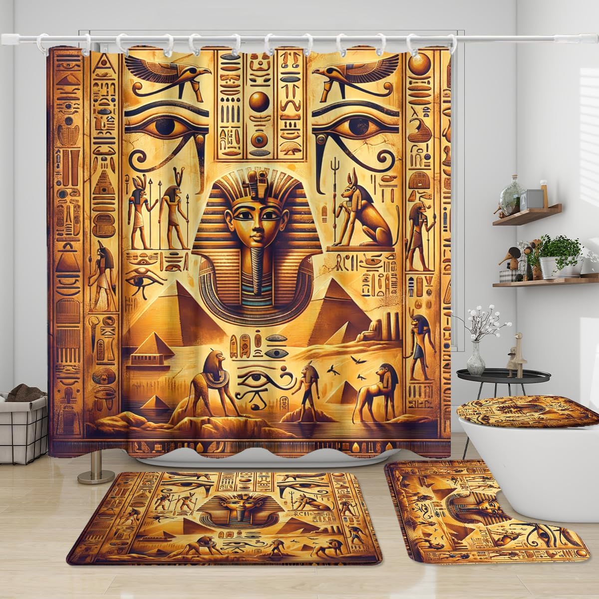 Amazon.com: KuracleGH Vintage Ancient Egyptian Shower Curtain Sets 4 ...