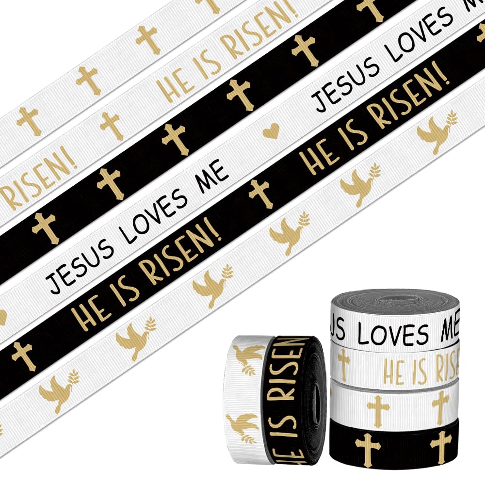Amazon.com: 6 PCS 18 Yards 3/8" Christian Ribbons White Black Cross ...