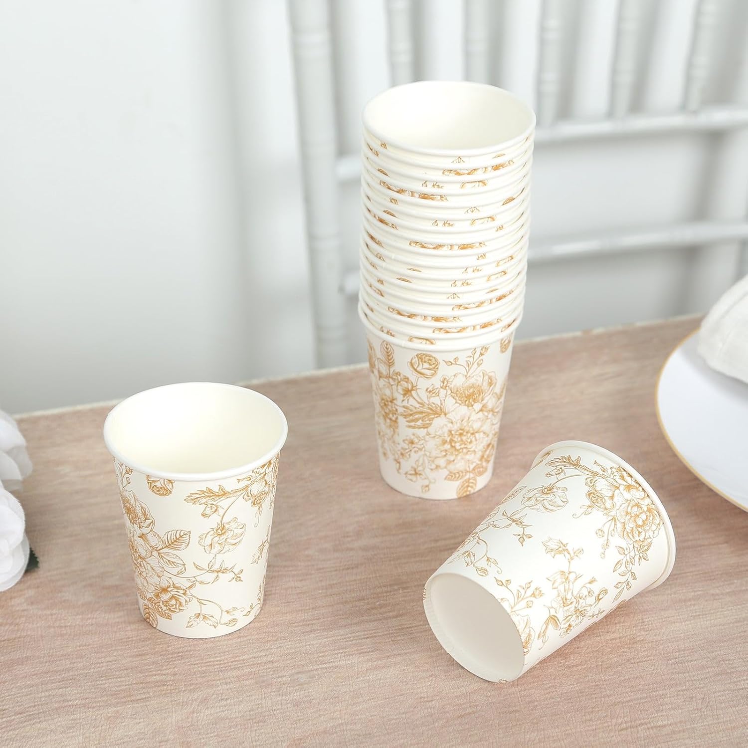 Amazon.com: Efavormart 24 Pack French Toile Paper Cups, White Gold ...