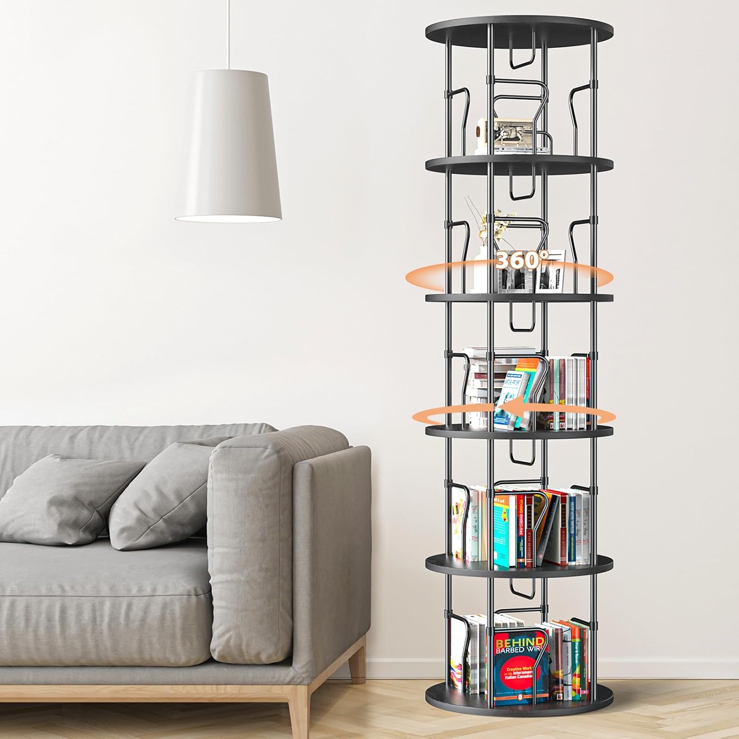 Amazon.com: VYRIVA 5 Tier Rotating Bookshelf Tower, 360° Display Round ...