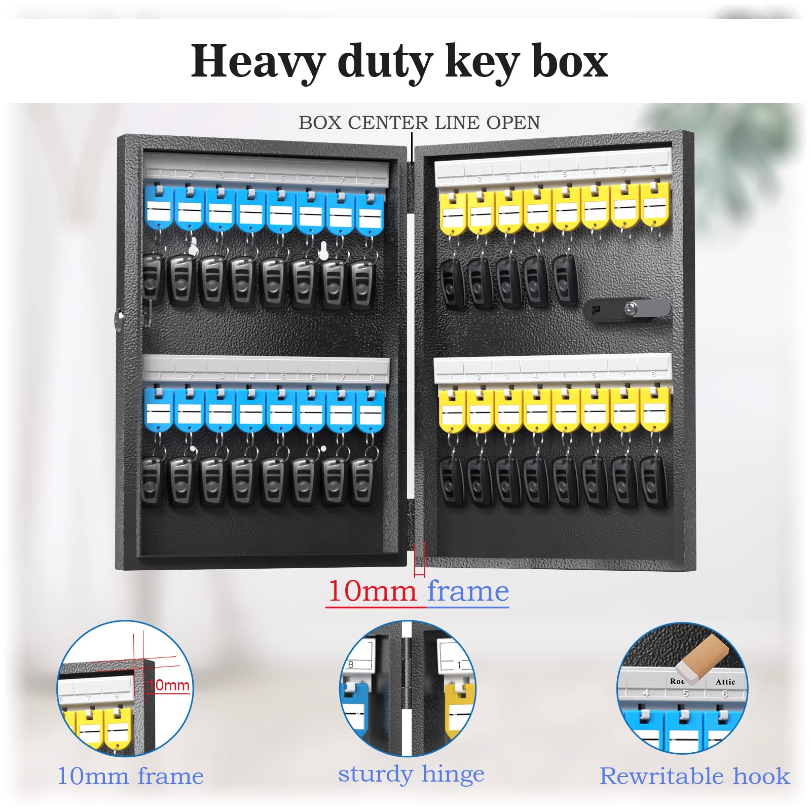WeHere Key Lock Box (32 Keys), Key Cabinet Wall Mount with 32 Key Tags ...