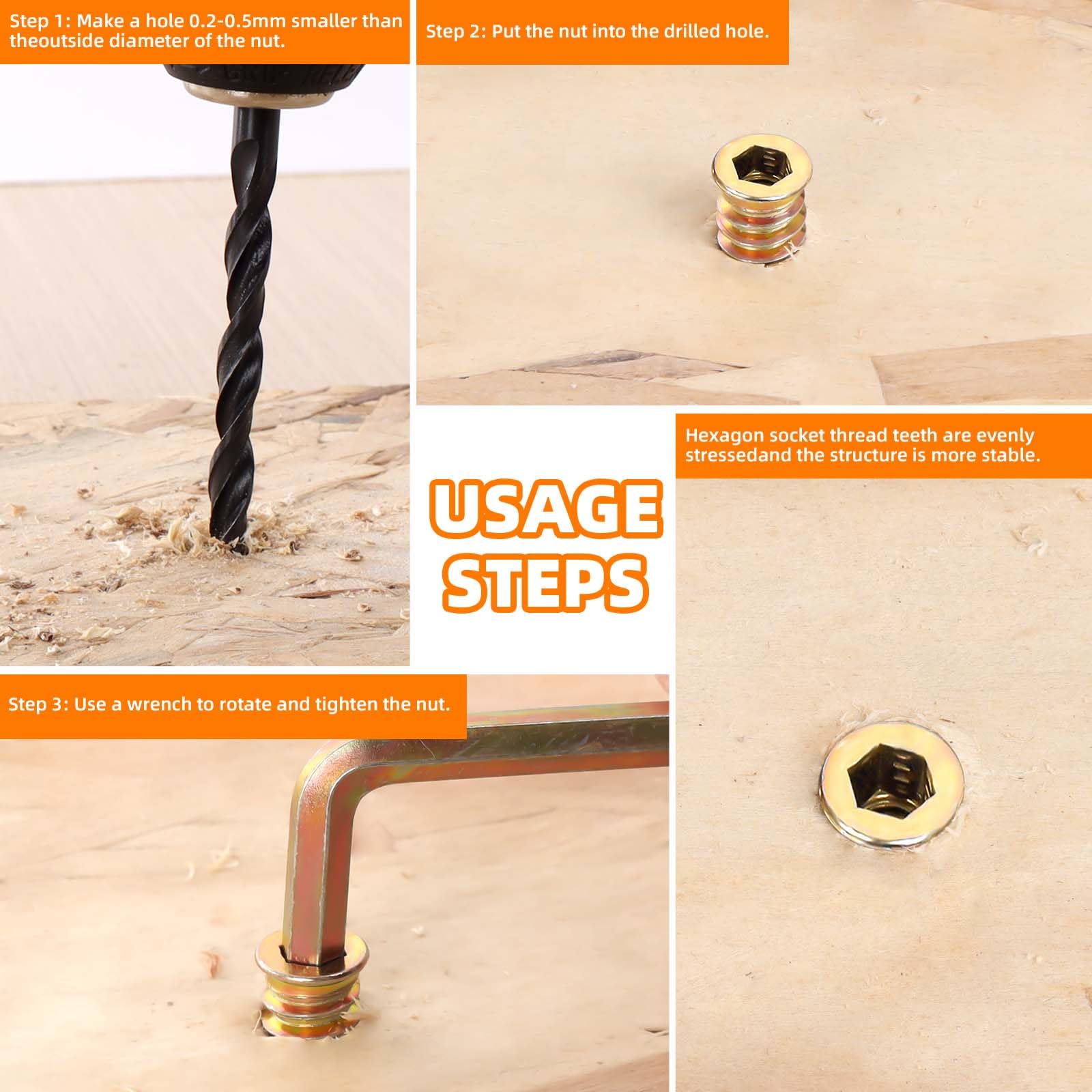 Snapklik.com : M6 X 20mm Wood Inserts Bolt Furniture Screw In Nut ...