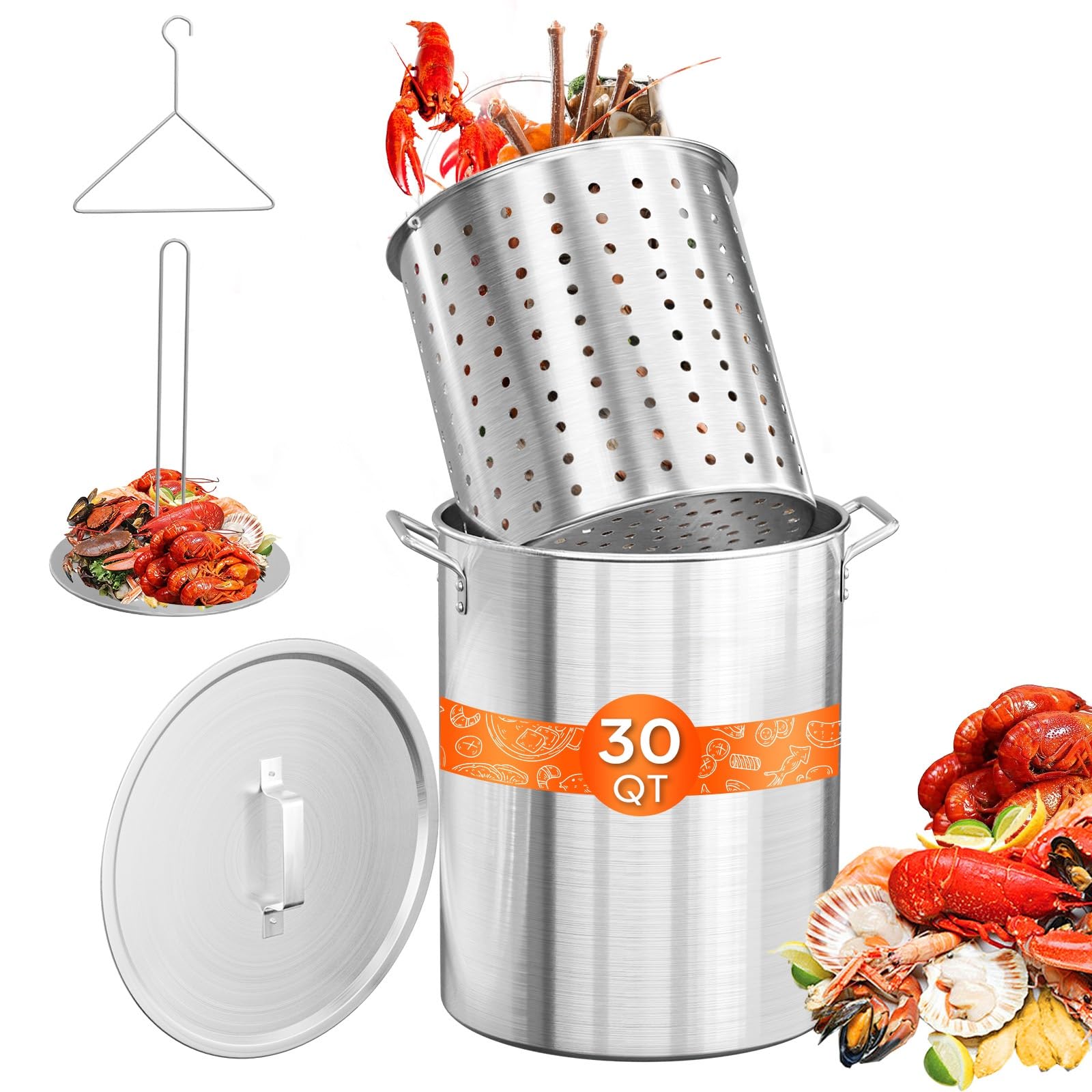 ROVSUN 30QT Turkey Fryer Pot & Seafood Boil Pot with Strainer Basket ...