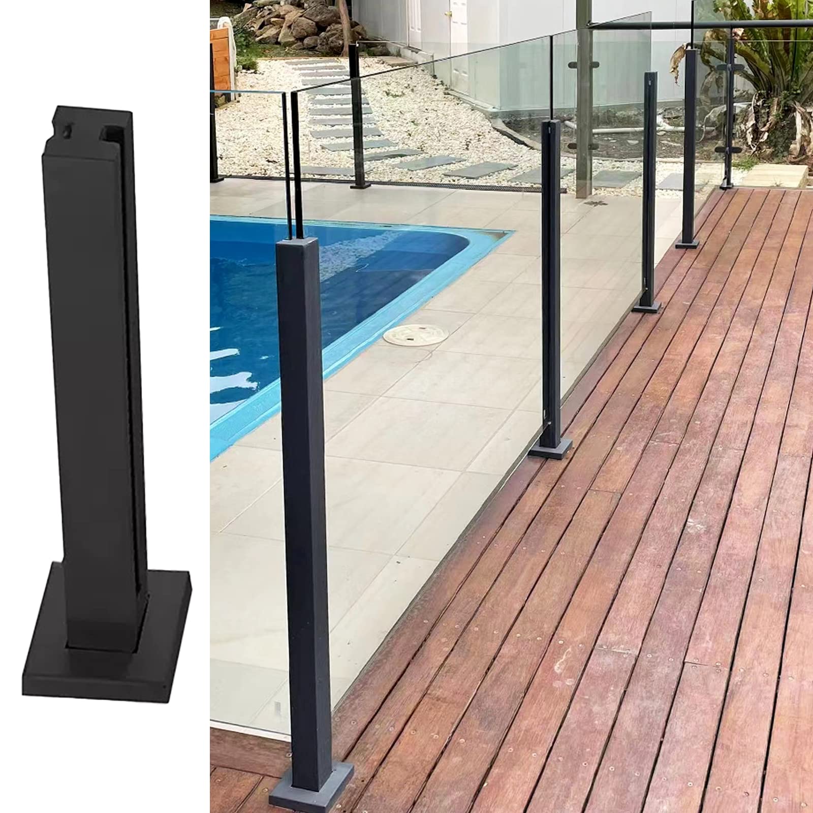 Glass Balustrade Post 65cm Middle Post, 304 Stainless Steel Black Glass ...