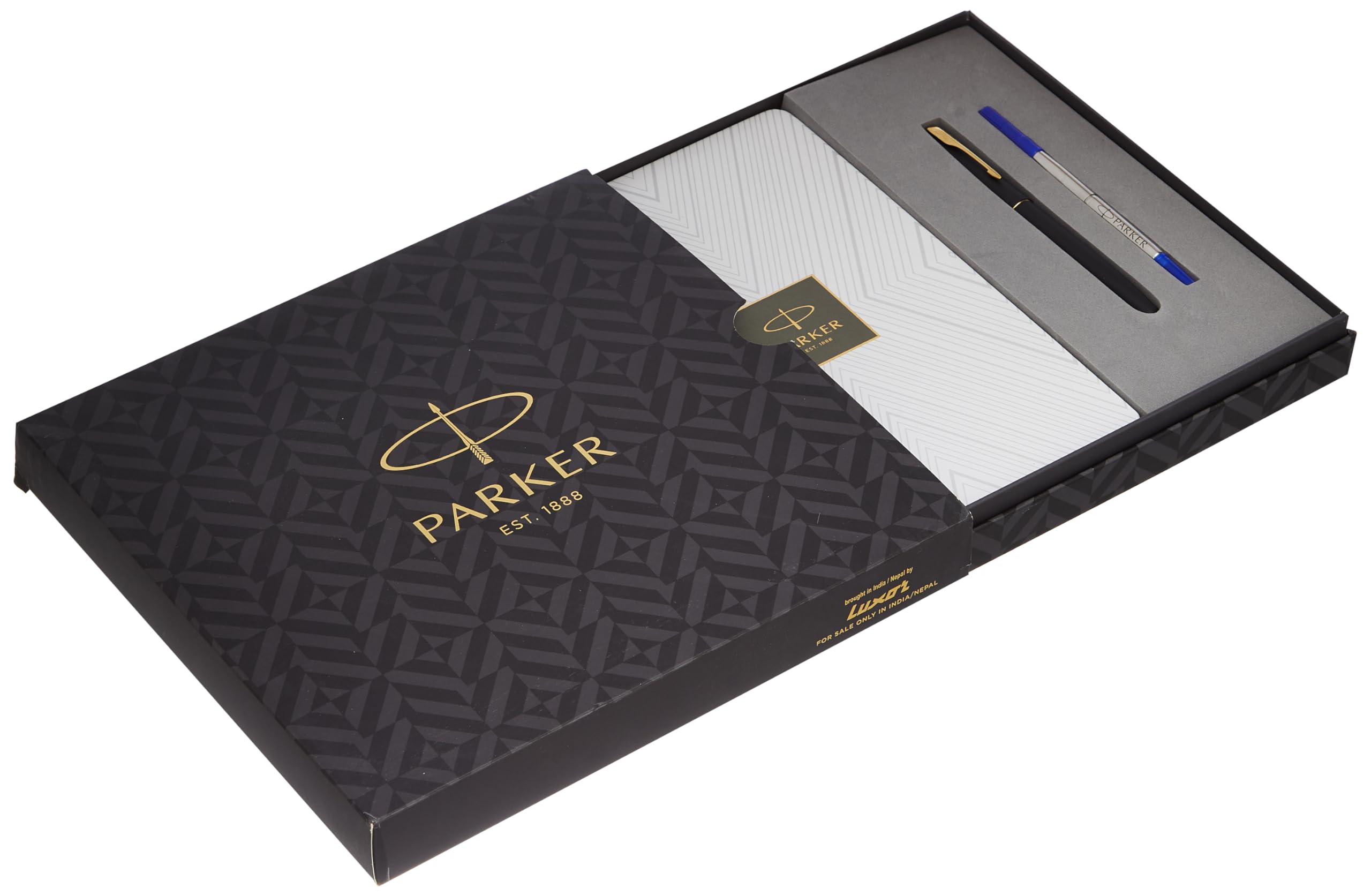 Parker Gift Set | Frontier Matte Black Gold Trim Roller Ball Pen with ...