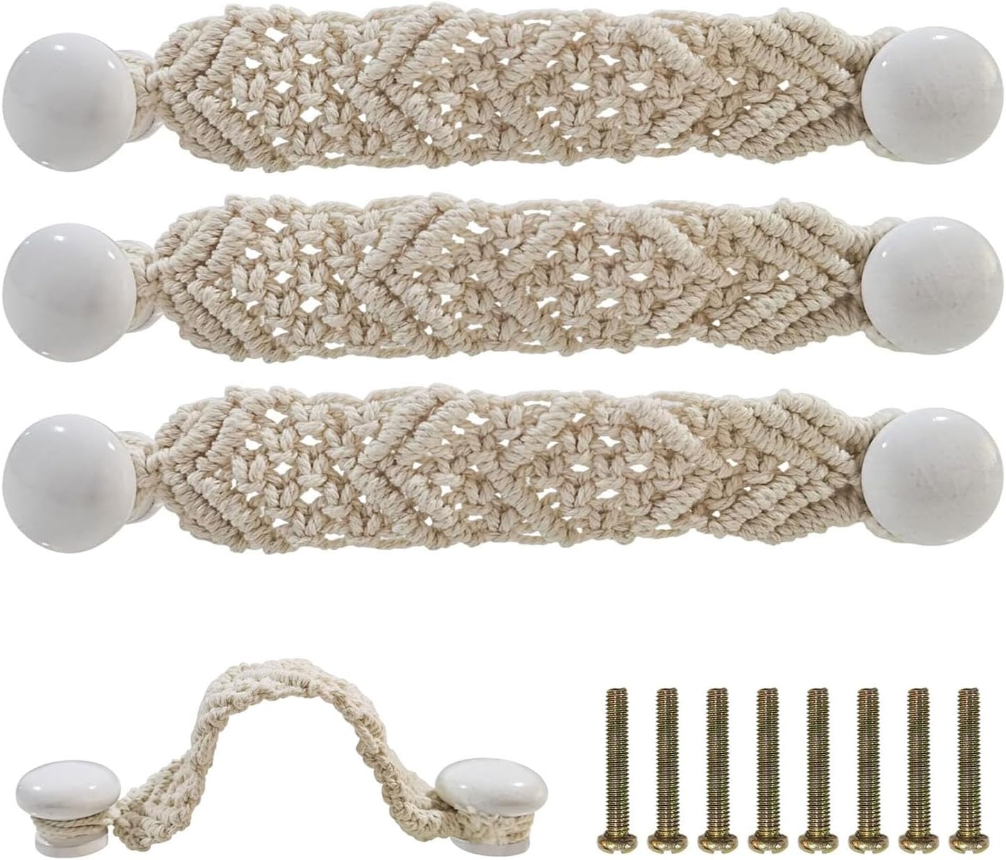RFORPLY Bohemian Style Braided Rope Wooden Pulls, 4 Pack Cabinet Drawer ...
