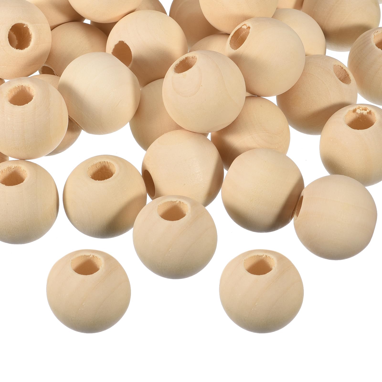 Amazon.com: uxcell 60Pcs 30mm Natural Wood Spacer Beads, 10mm Large ...