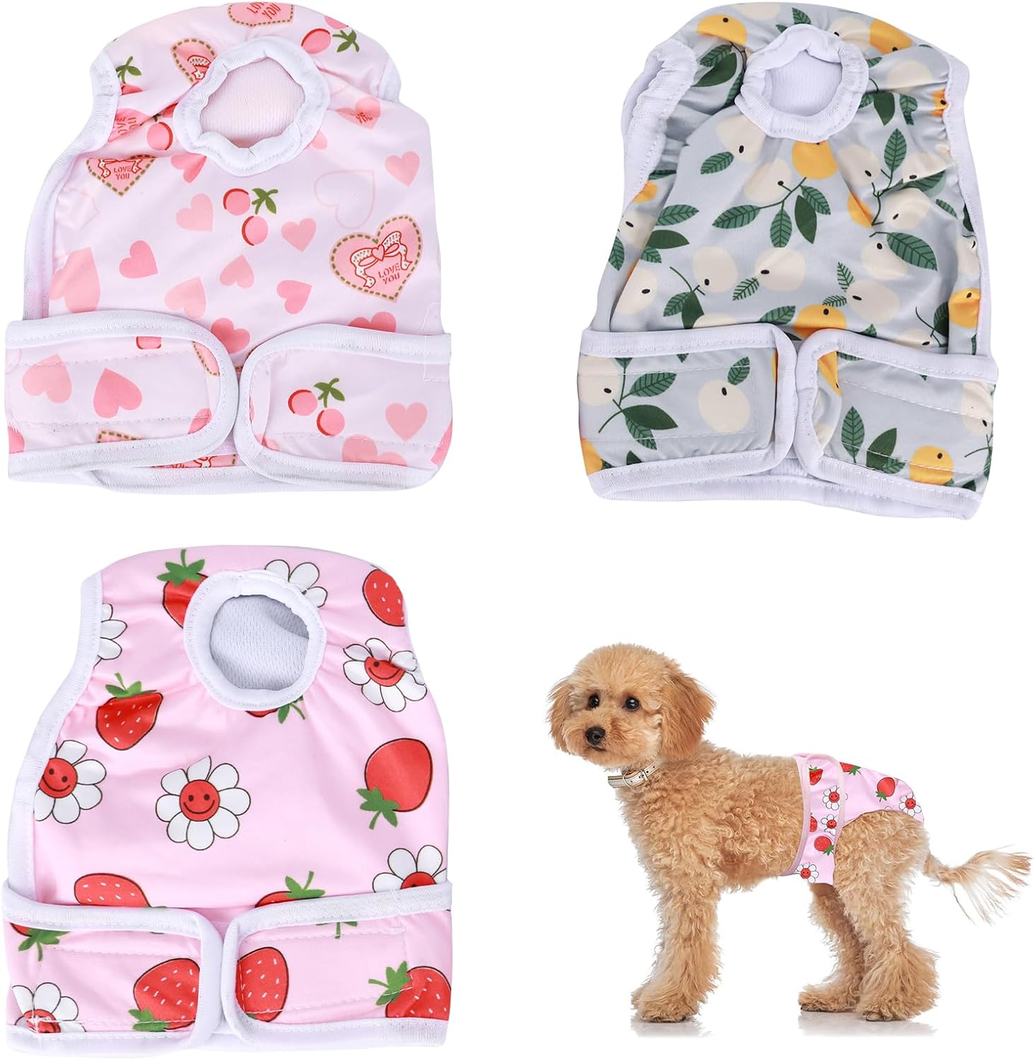 3 Packs Reusable Female Dog Nappies, Dog Season Pants Super Absorbent ...