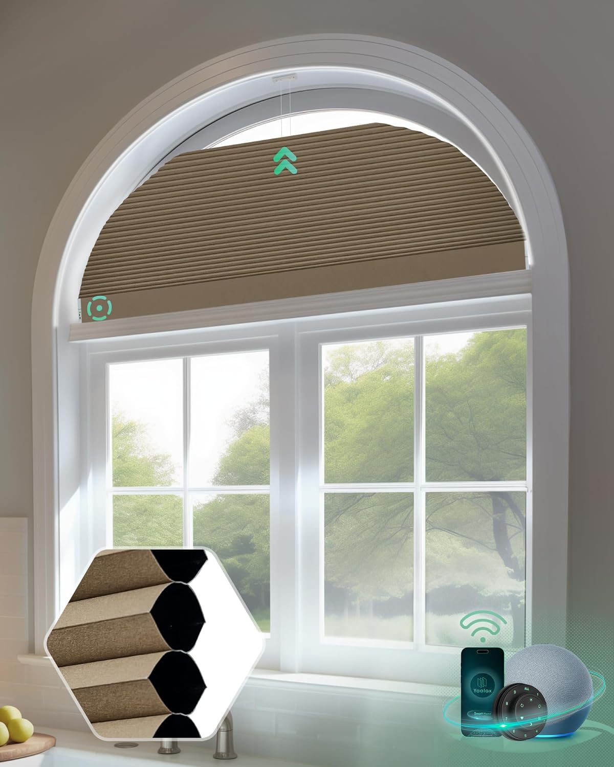 Amazon.com: Yoolax Smart Cellular Shades, Motorized Arch Window ...