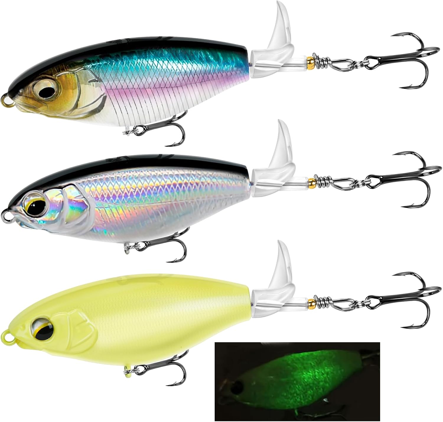 Top Water Bass Fishing Lures - Floating Baits with 360° Rotating Tail ...
