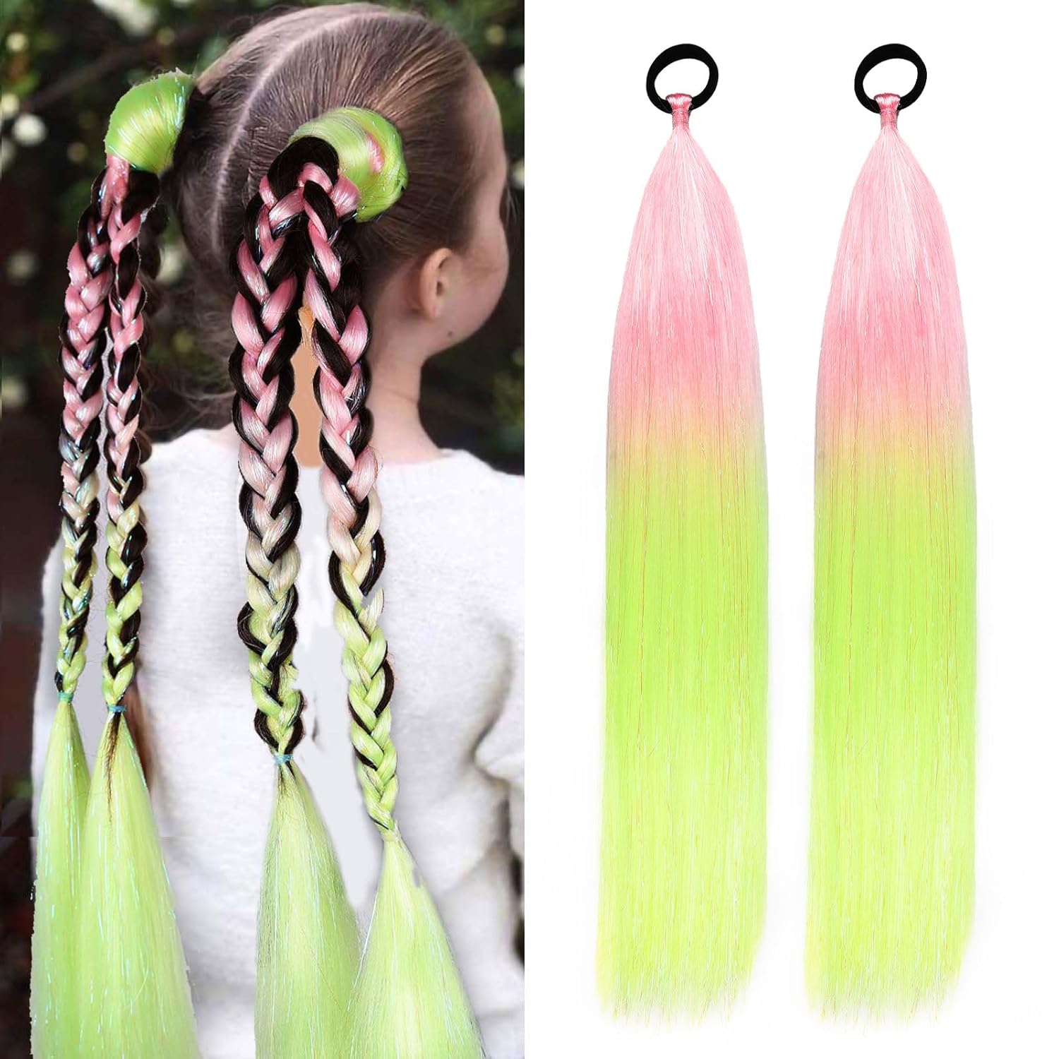 Amazon.com : Kids Ponytail Extension With Hair Tie, Pink Yellow ...