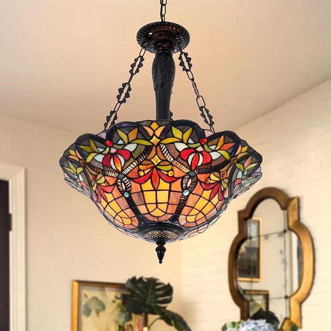 RuiWing Home Stained Glass Tiffany Pendant Light Fixture 3-Lights 18 ...