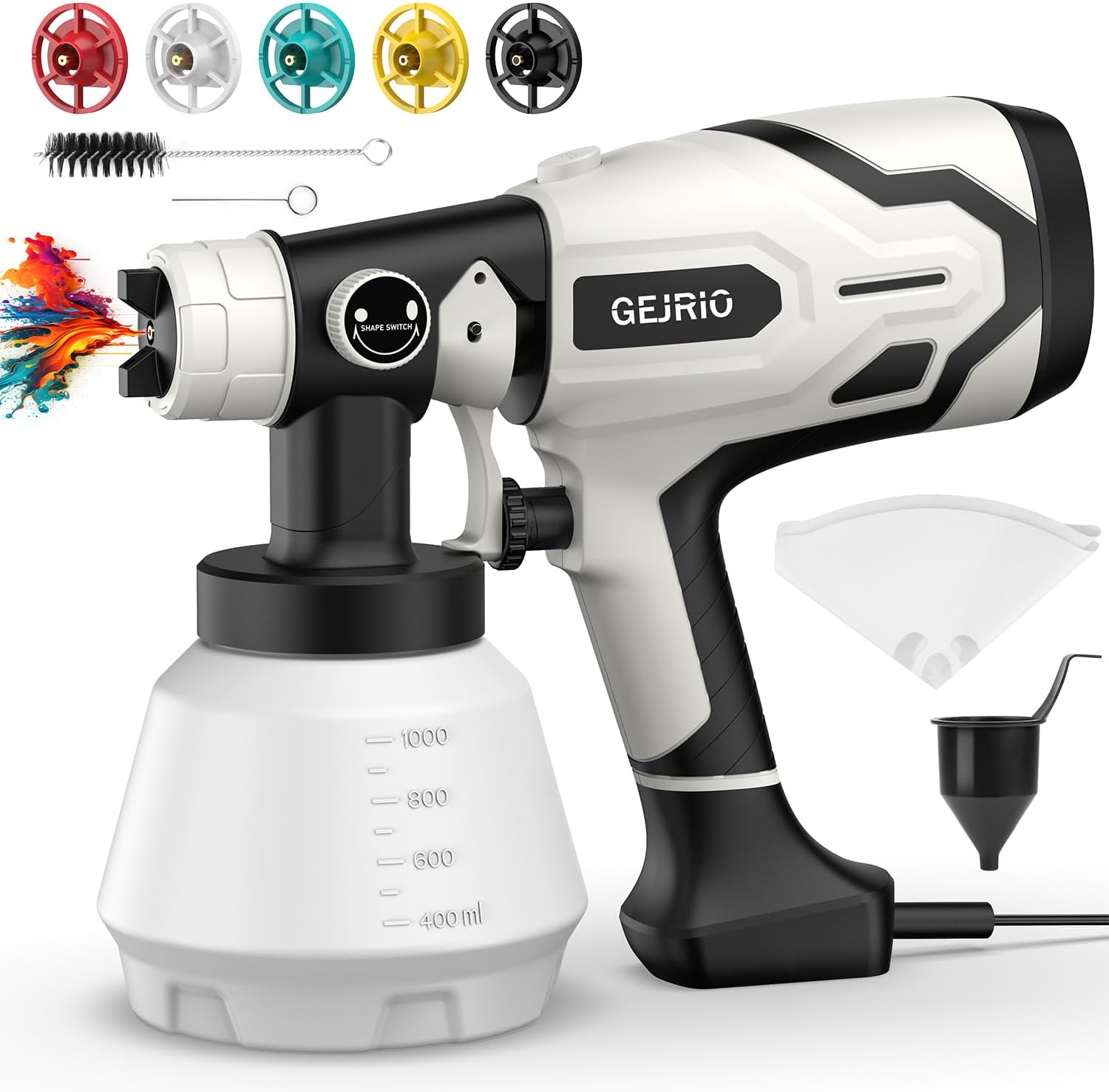 GEJRIO Paint Sprayer, 1000W High Power HVLP Spray Gun, 1400ML Electric ...
