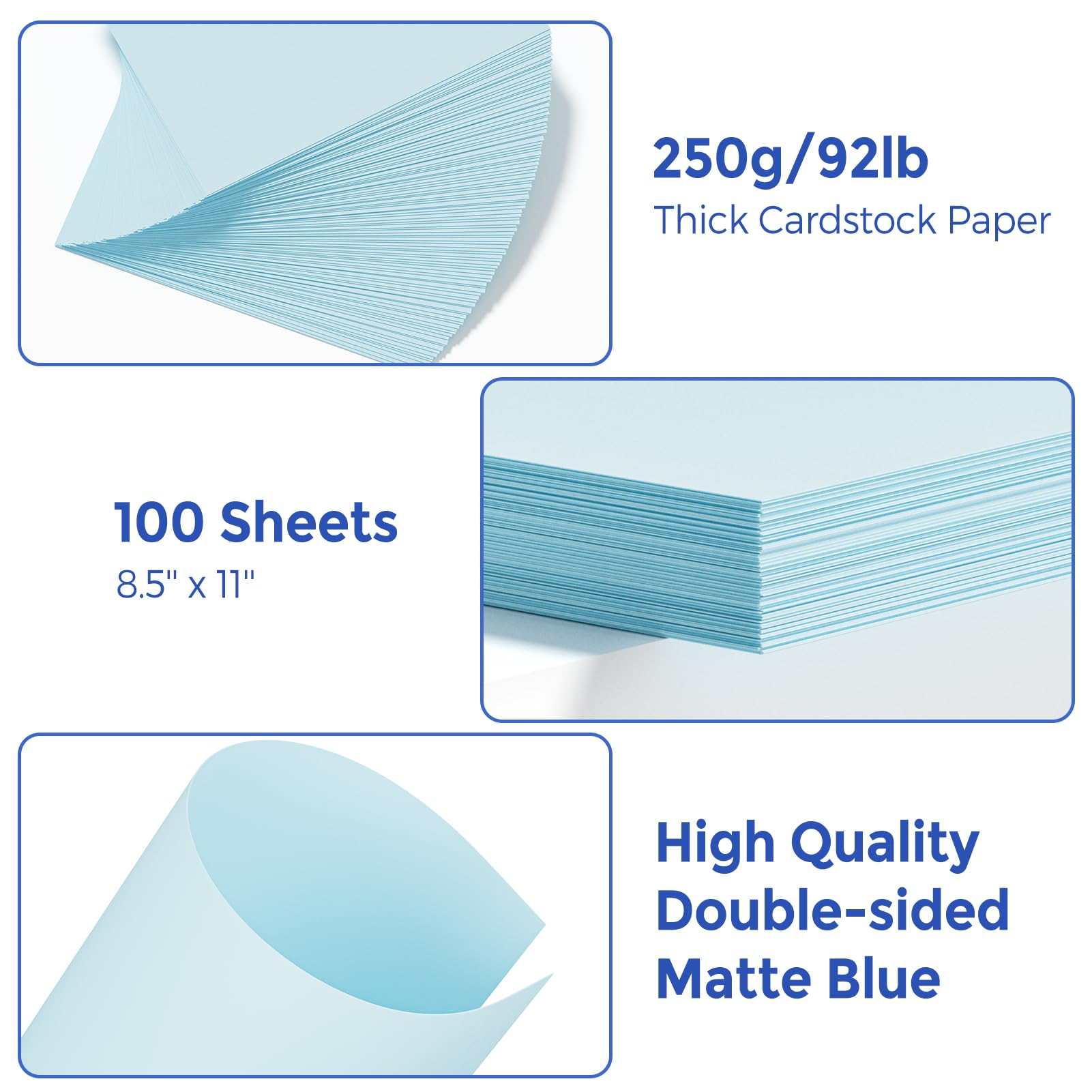 Snapklik.com : 100 Sheets Blue Cardstock 8.5 X 11, 92lb/250gsm Colored ...