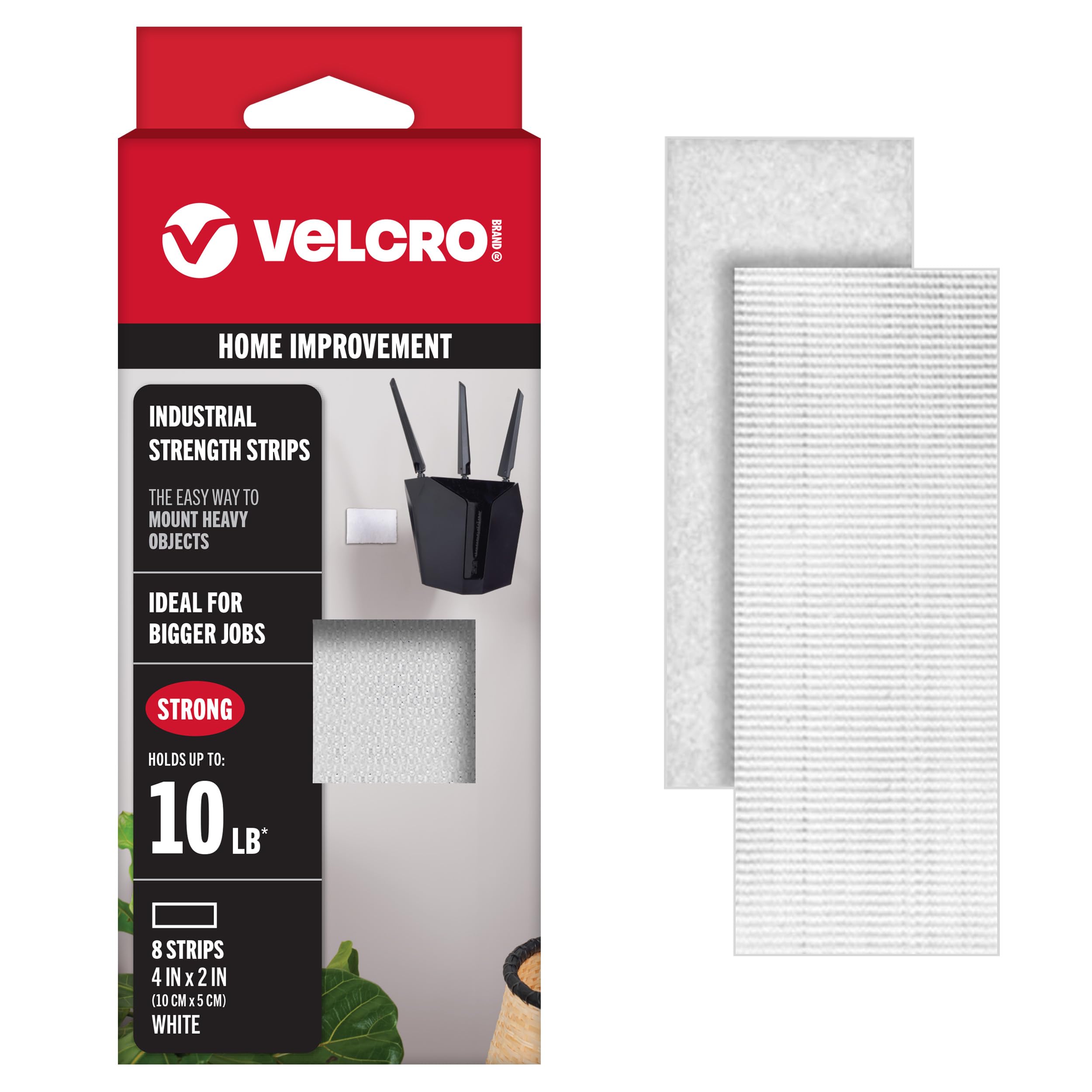 VELCRO Brand Heavy Duty Strips with Adhesive | 8 Sets, White | Wide 4in ...