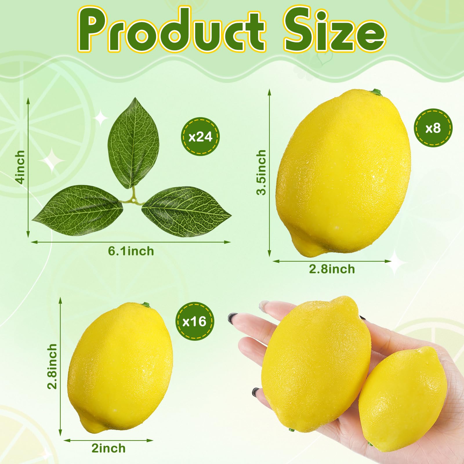 Solsew 48 Pack Fake Lemons Artificial Fruits with Leaves, 3.5" and 2.8 ...