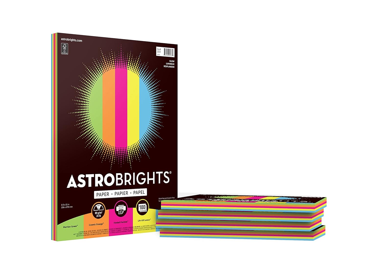 Astrobrights Colored Paper, 8.5" x 11", 24 lb/89 gsm, "Glow" 5-Color ...