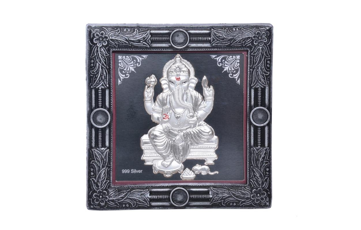 Siri Creations 999 Pure Silver Ganesha Frame with Flowered Edge ...