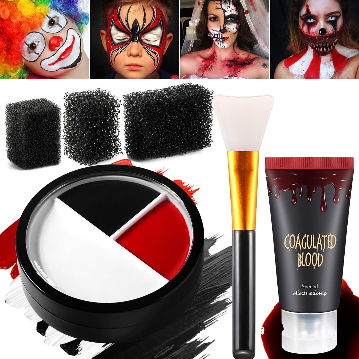 Amazon.com : Halloween Killer Clown Makeup Kit - White Black Red Face ...