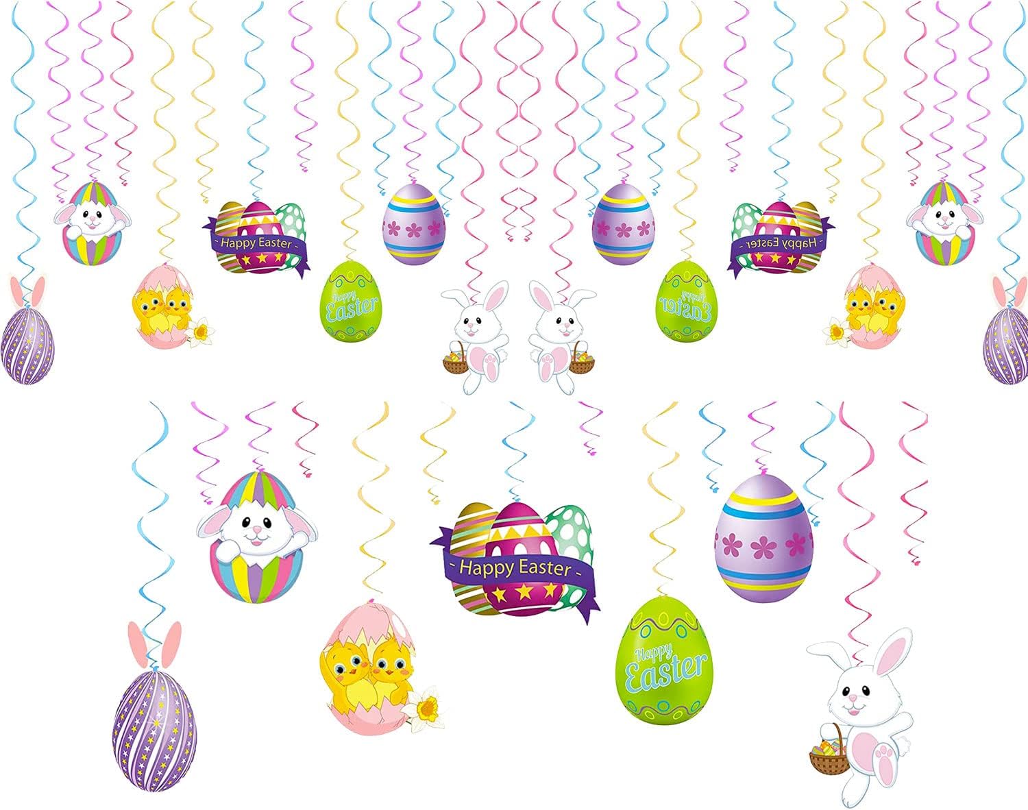 XULIN Easter Hanging Decorations,28Pcs Foil Swirl Spiral Streamers ...