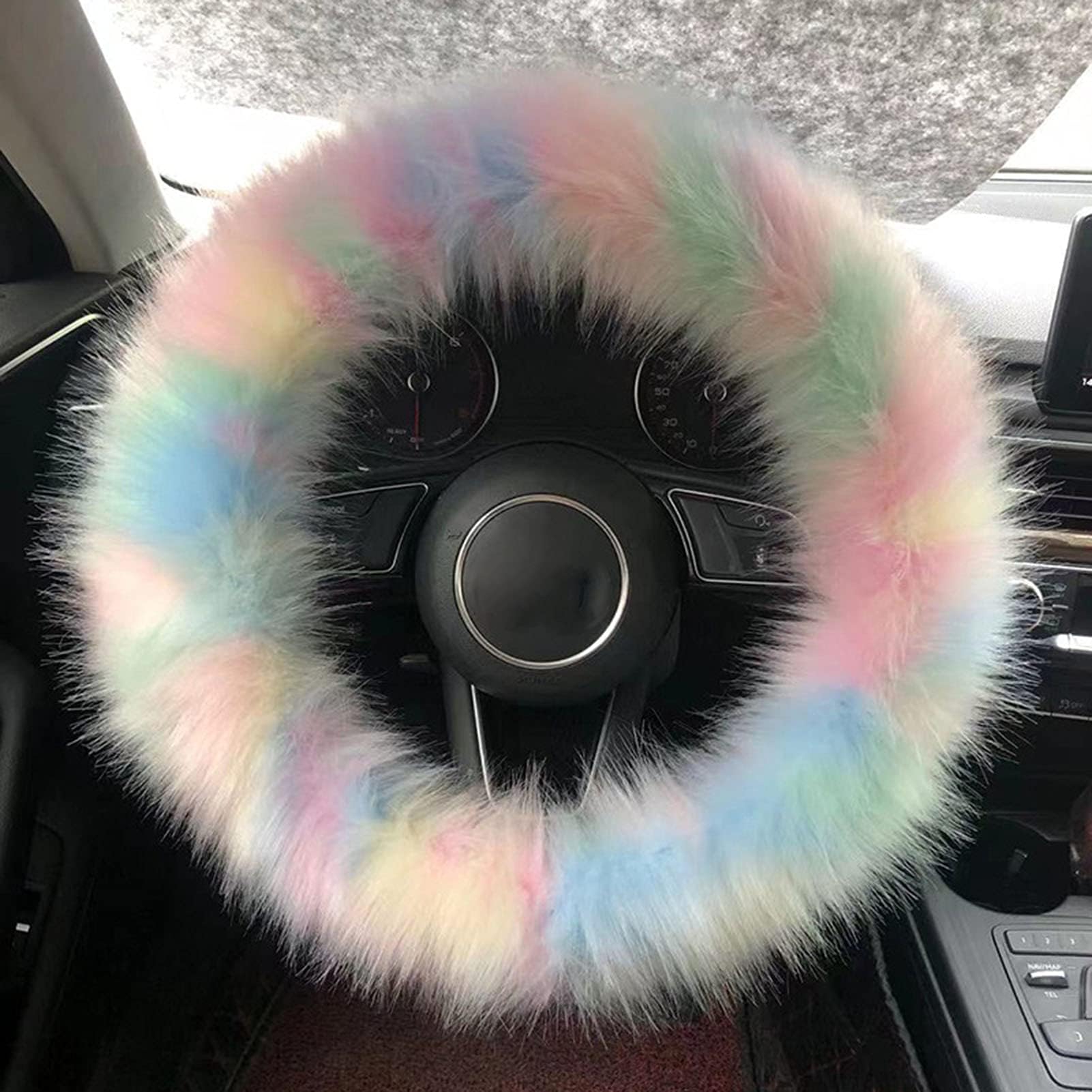 Amazon.com: Colorful Fluffy Steering Wheel Cover for Women, JXJKMMN ...