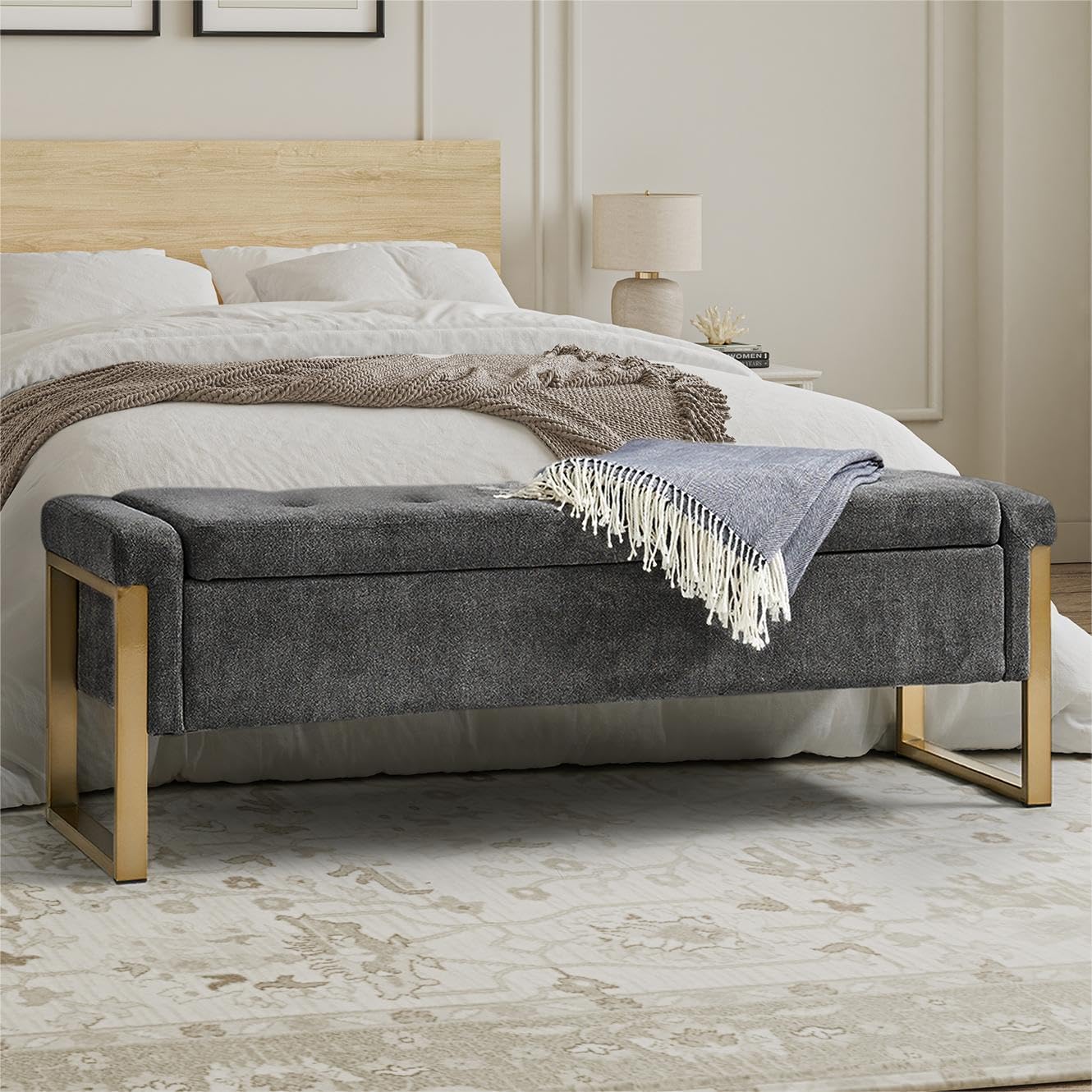 Amazon.com: EcoHarbor Modern Footrest Stool, End of Bed Bench with Gold ...