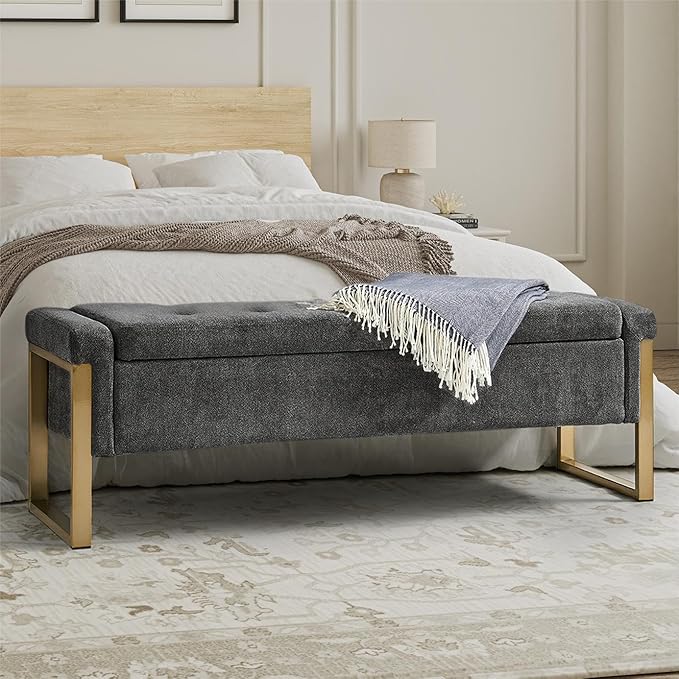 Amazon.com: EcoHarbor Modern Footrest Stool, End of Bed Bench with Gold ...