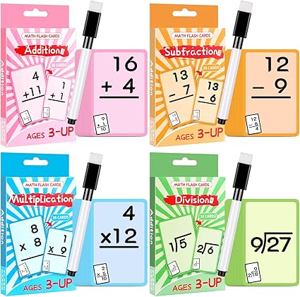 Amazon.com: 144 Pcs Math Flash Cards, Multiplication Division Addition ...
