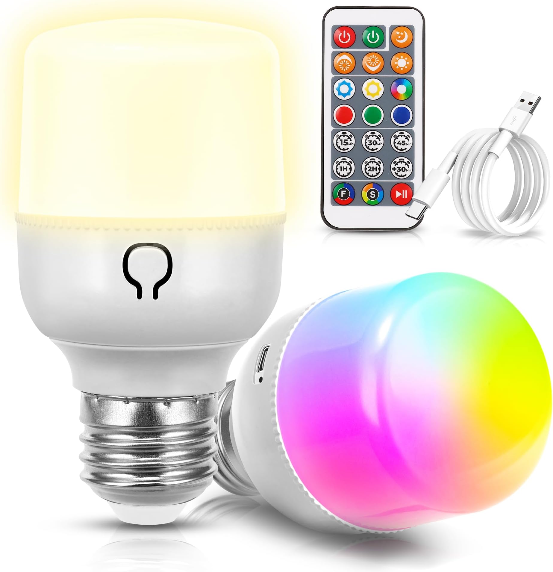 Fulighture 2-Pack Rechargeable Light Bulbs Wireless Battery Operated ...